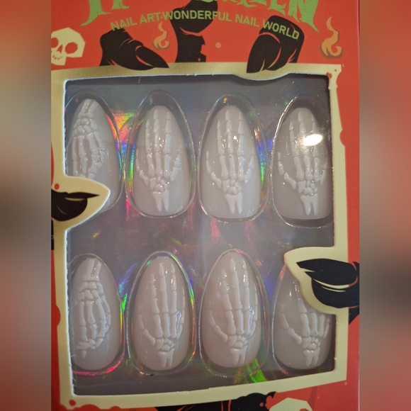Makeup | Halloween Skeleton Hand Party Nail Set White One Size Fits All ...